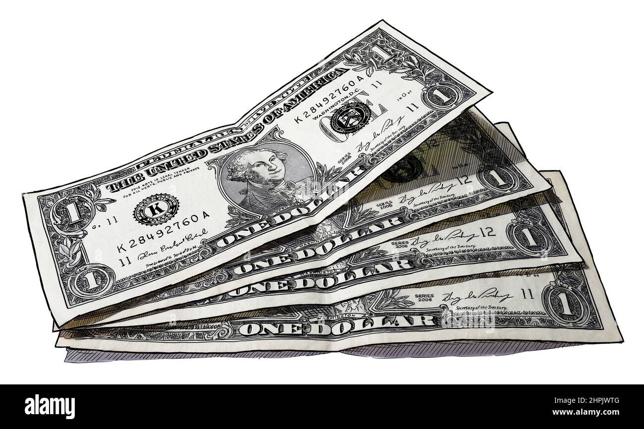 Illustration of One Dollar Bills or Banknotes Stack Stock Photo - Alamy