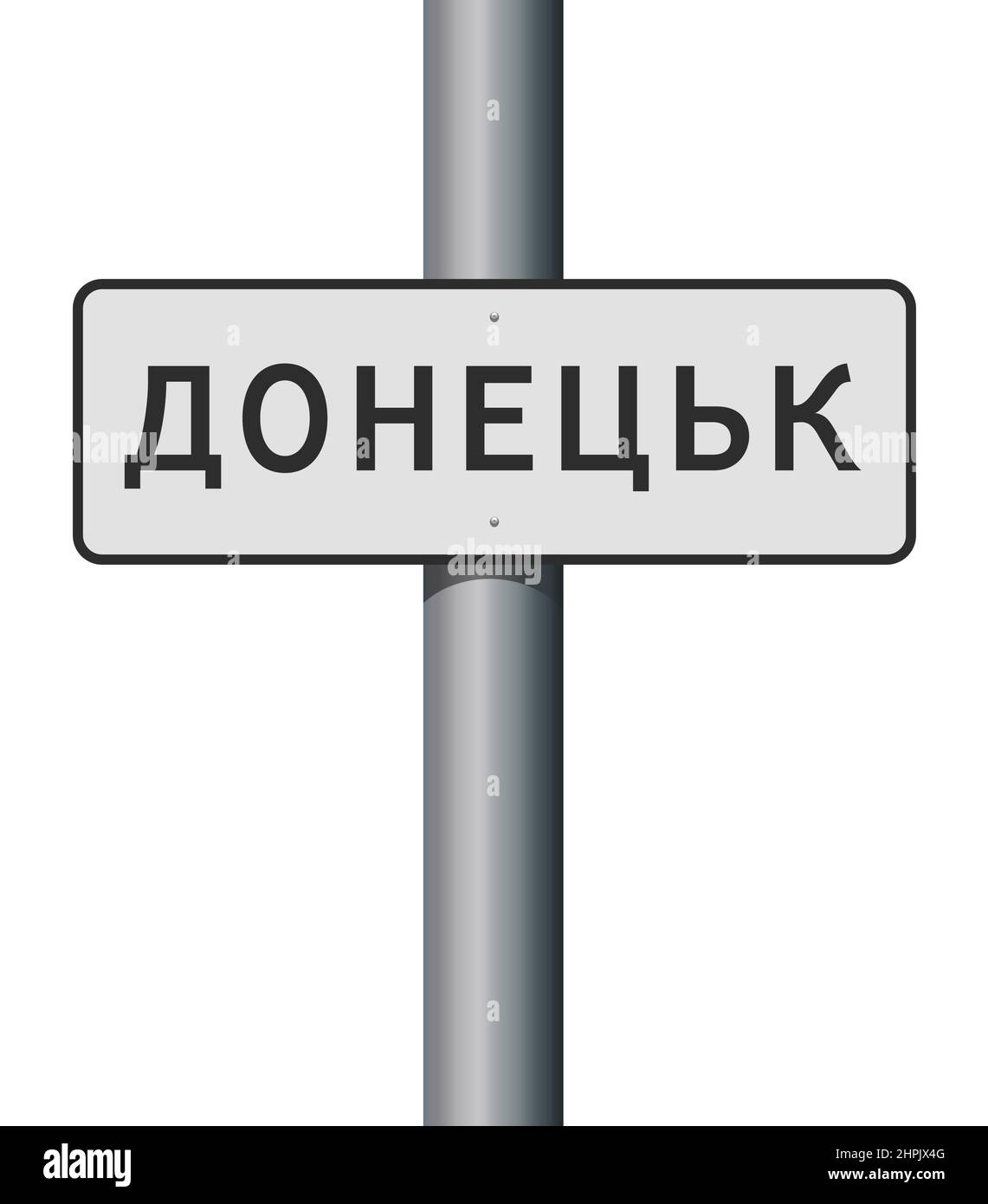 Vector illustration of the Donetsk (in Ukrainian) city white road sign ...
