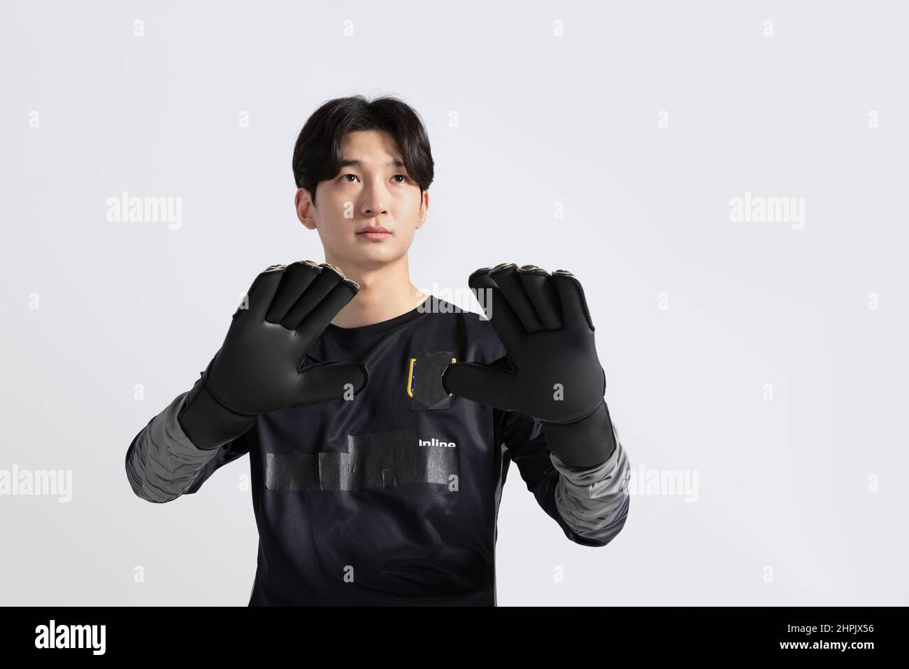 soccer football sports player, asian korean man with motions in studio ...