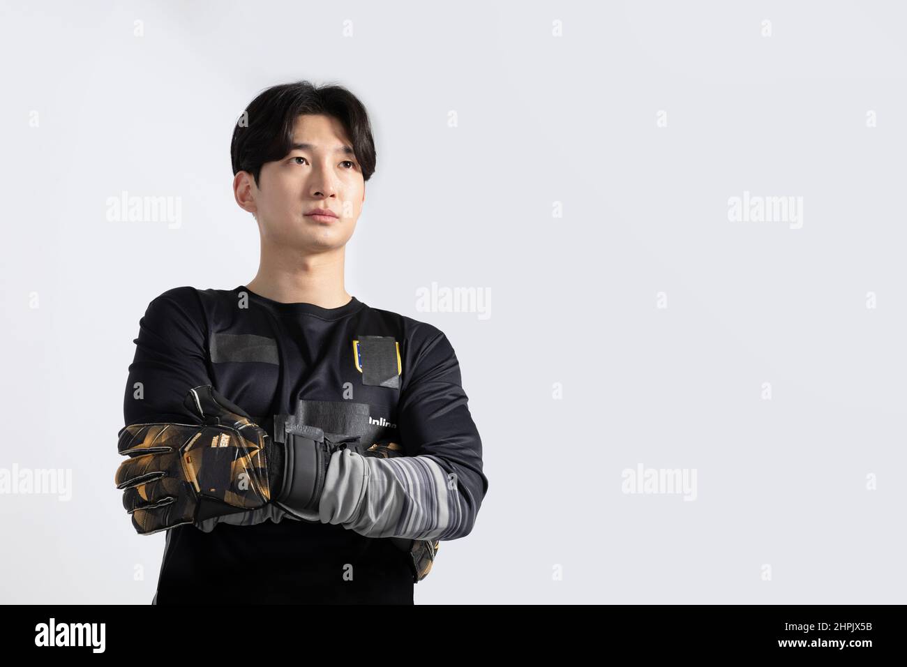 soccer football sports player, asian korean man with motions in studio ...
