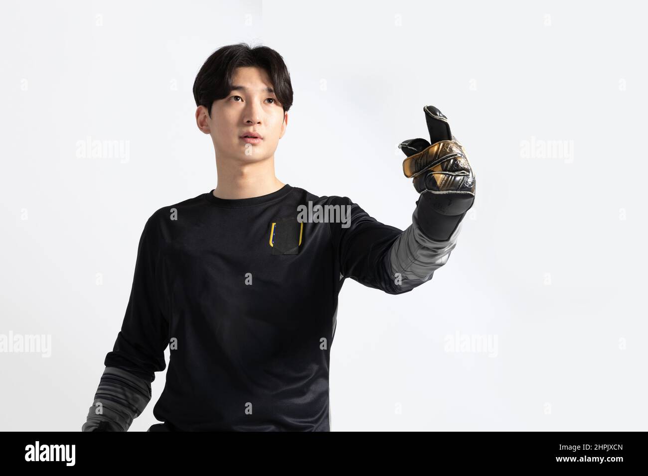 soccer football sports player, asian korean man with motions in studio ...