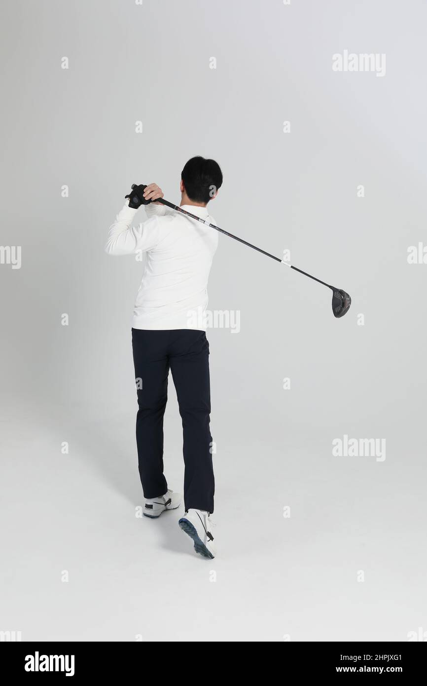 golf sports player, asian korean man with golf club in studio Stock ...