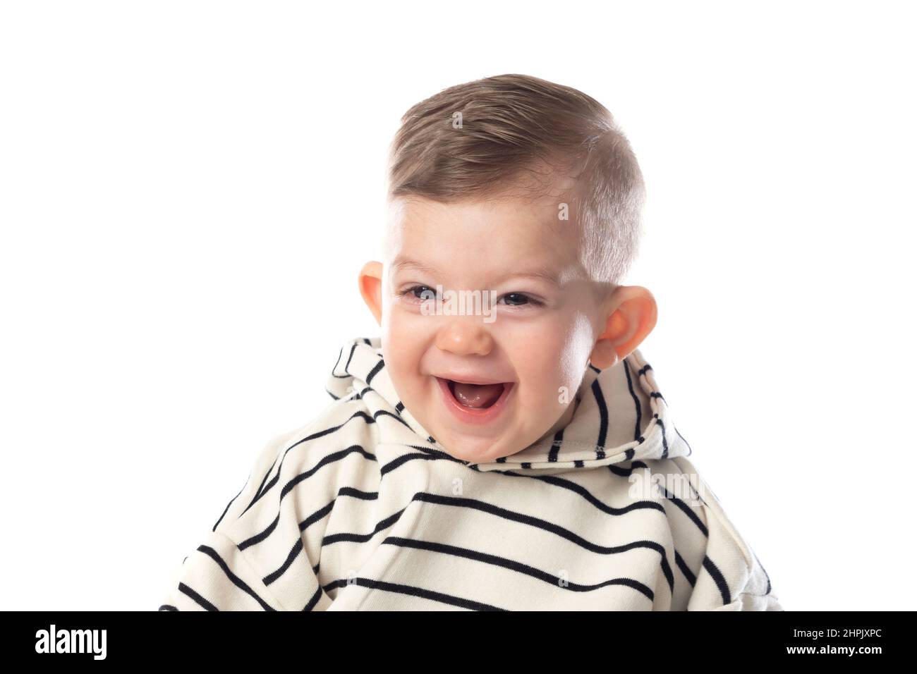 Little smiling baby isolated on a white background Stock Photo - Alamy