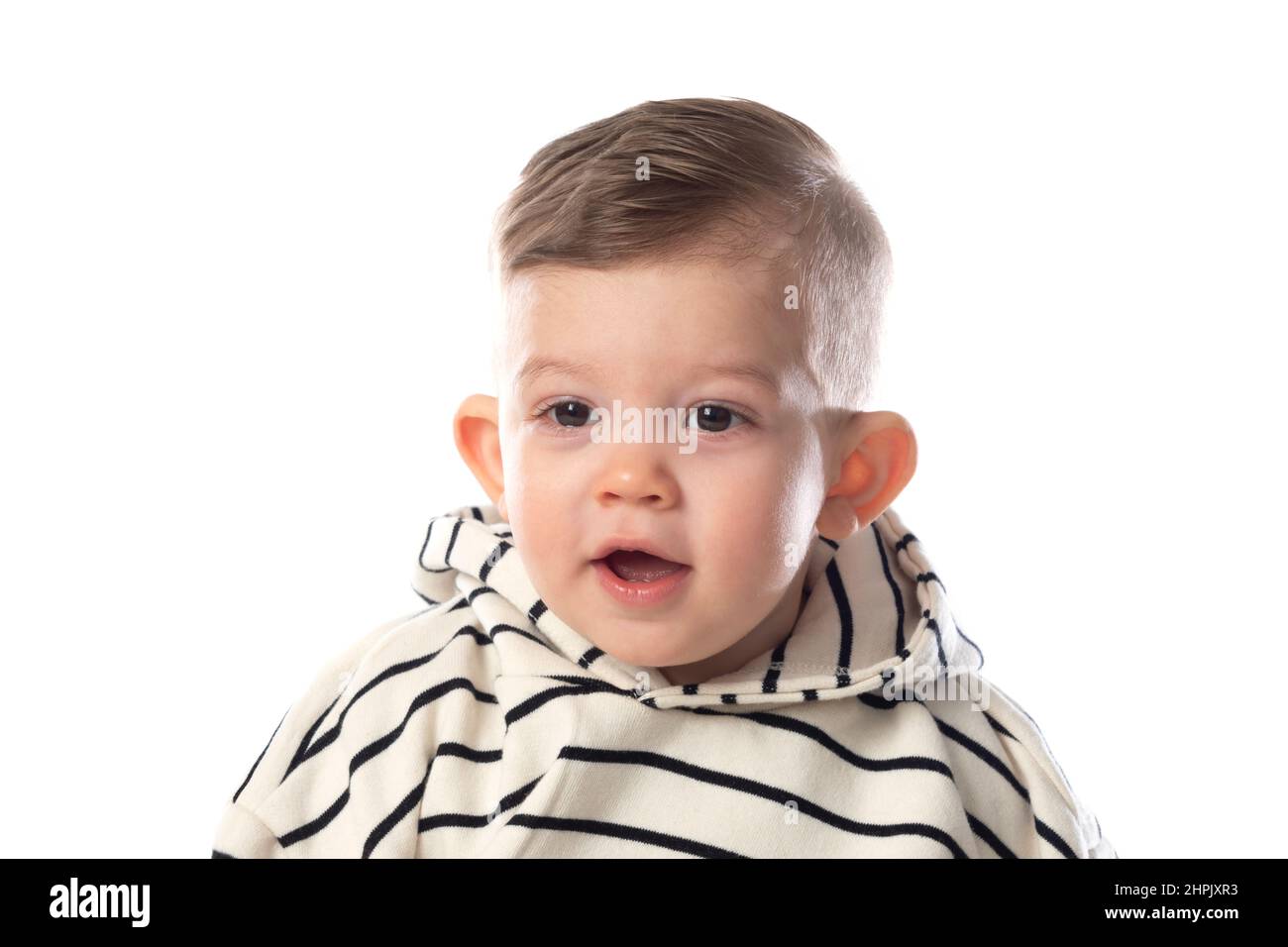Little smiling baby isolated on a white background Stock Photo - Alamy