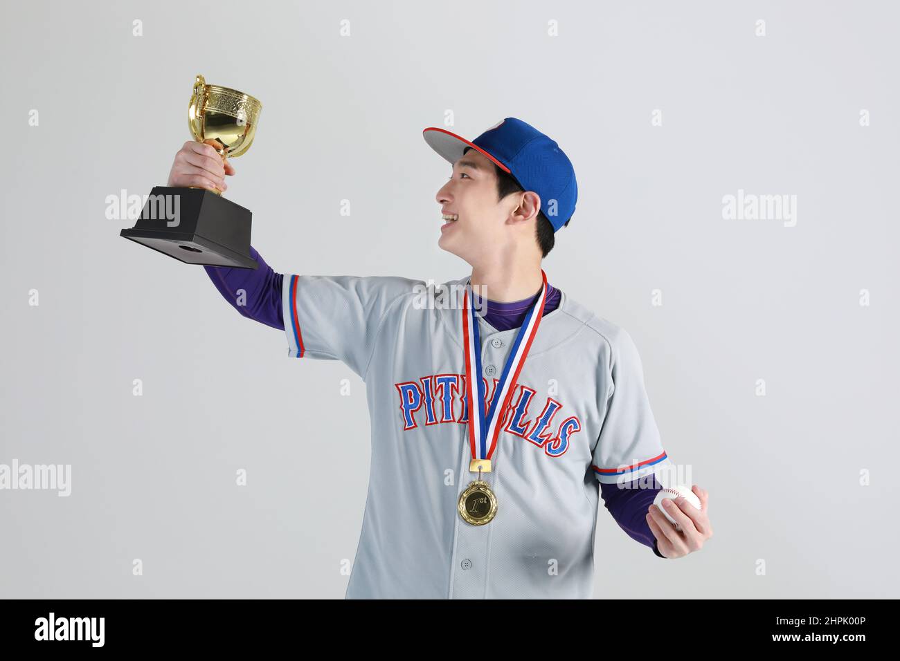 baseball sports player, asian korean man with trophy Stock Photo - Alamy