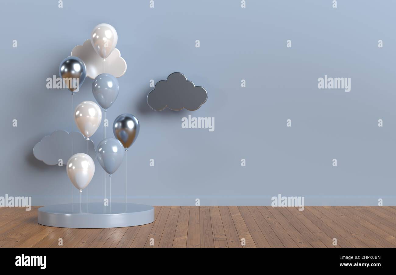 3d rendering scene with glossy balloons, podium Stock Photo - Alamy