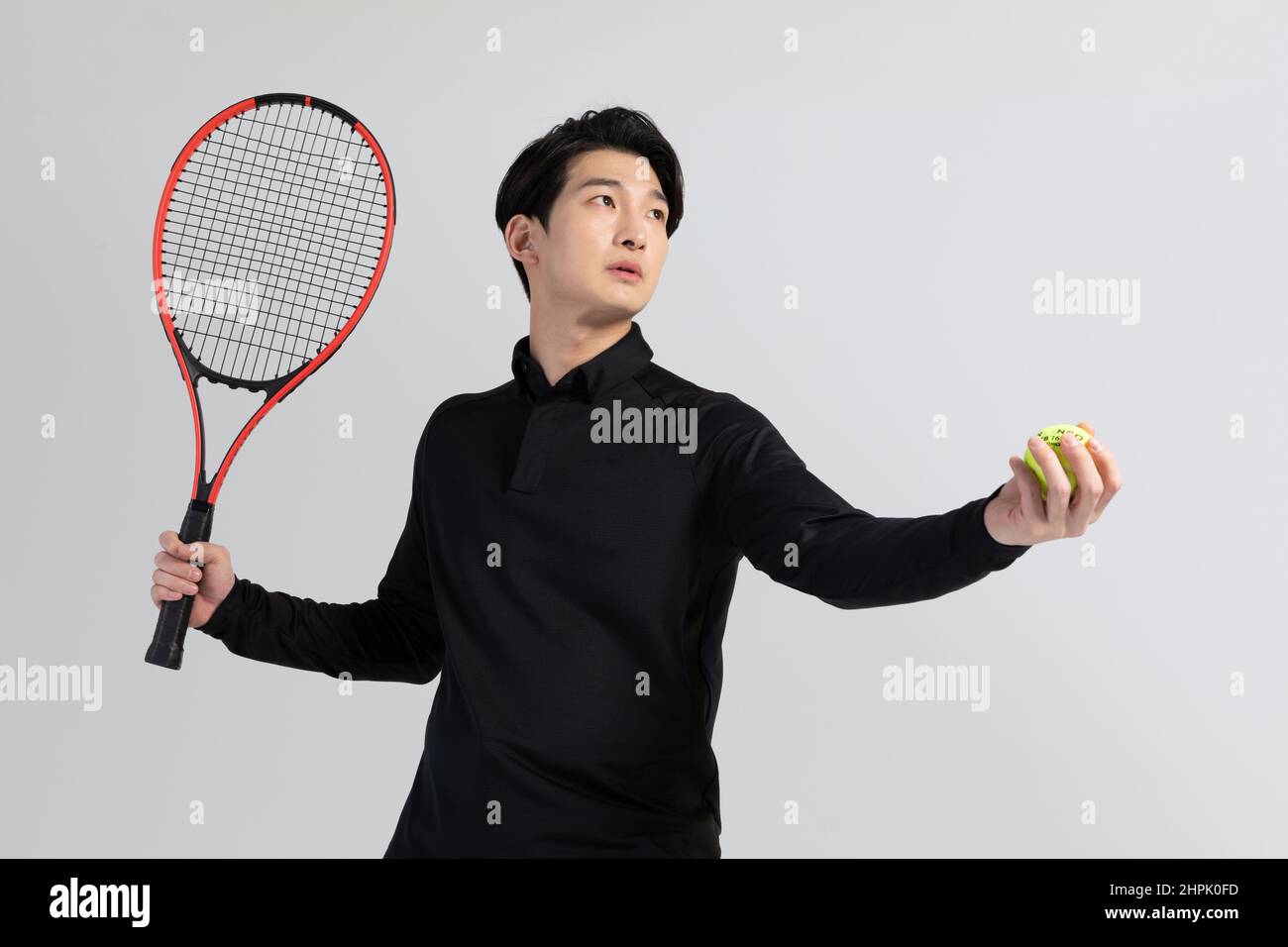 tennis sports player, asian korean man with racket, studio Stock Photo ...