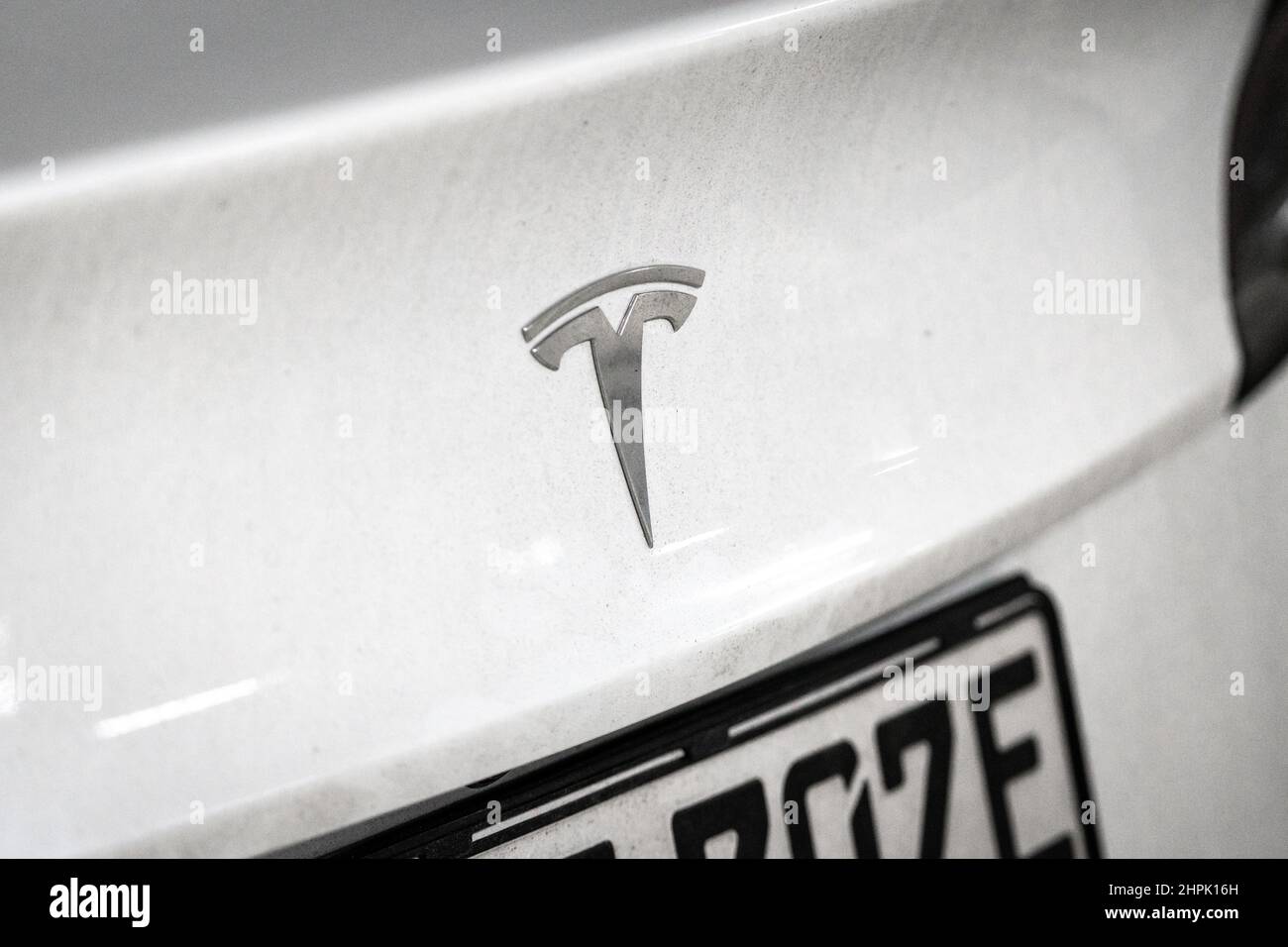 Tesla car badge hi-res stock photography and images - Alamy