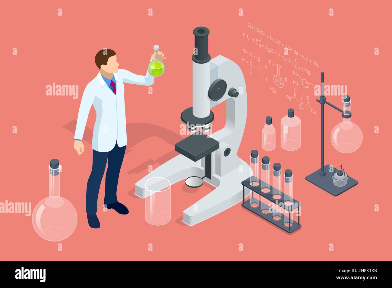 Isometric chemical laboratory concept. Laboratory assistants work in ...