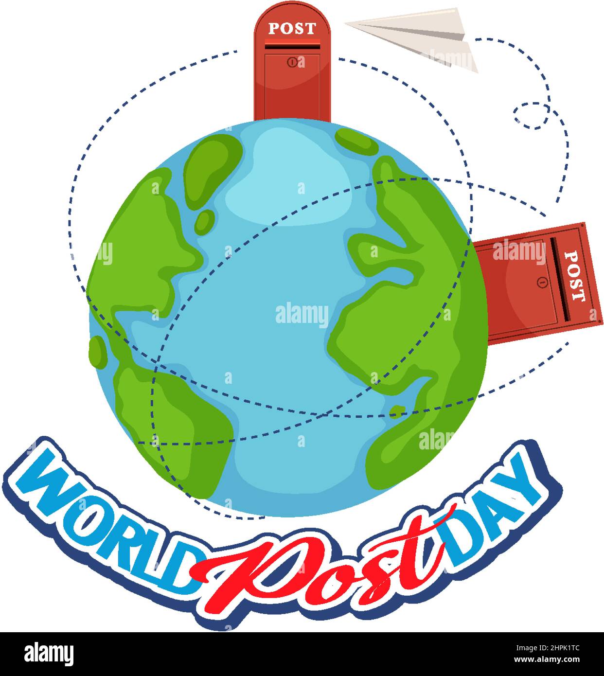 World Post Day banner with postboxes on earth globe illustration Stock ...