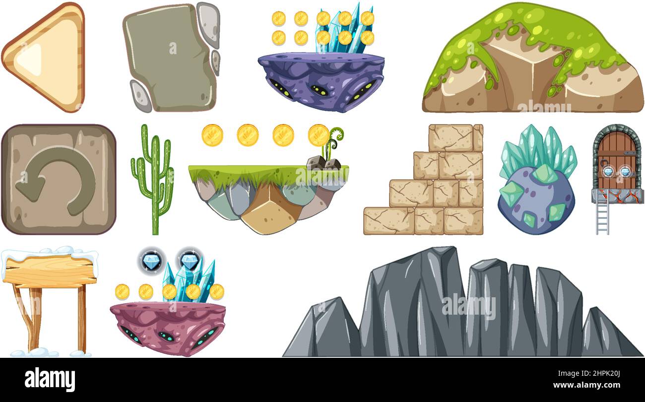 Set of isolated game objects and elements illustration Stock Vector ...