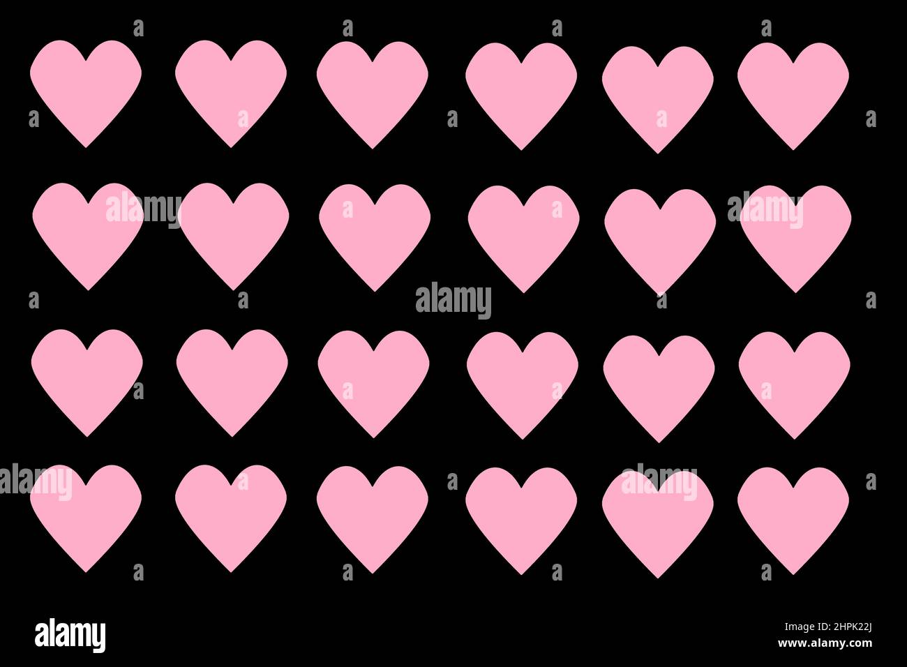 Set of pink hearts in rows on black background Stock Photo - Alamy