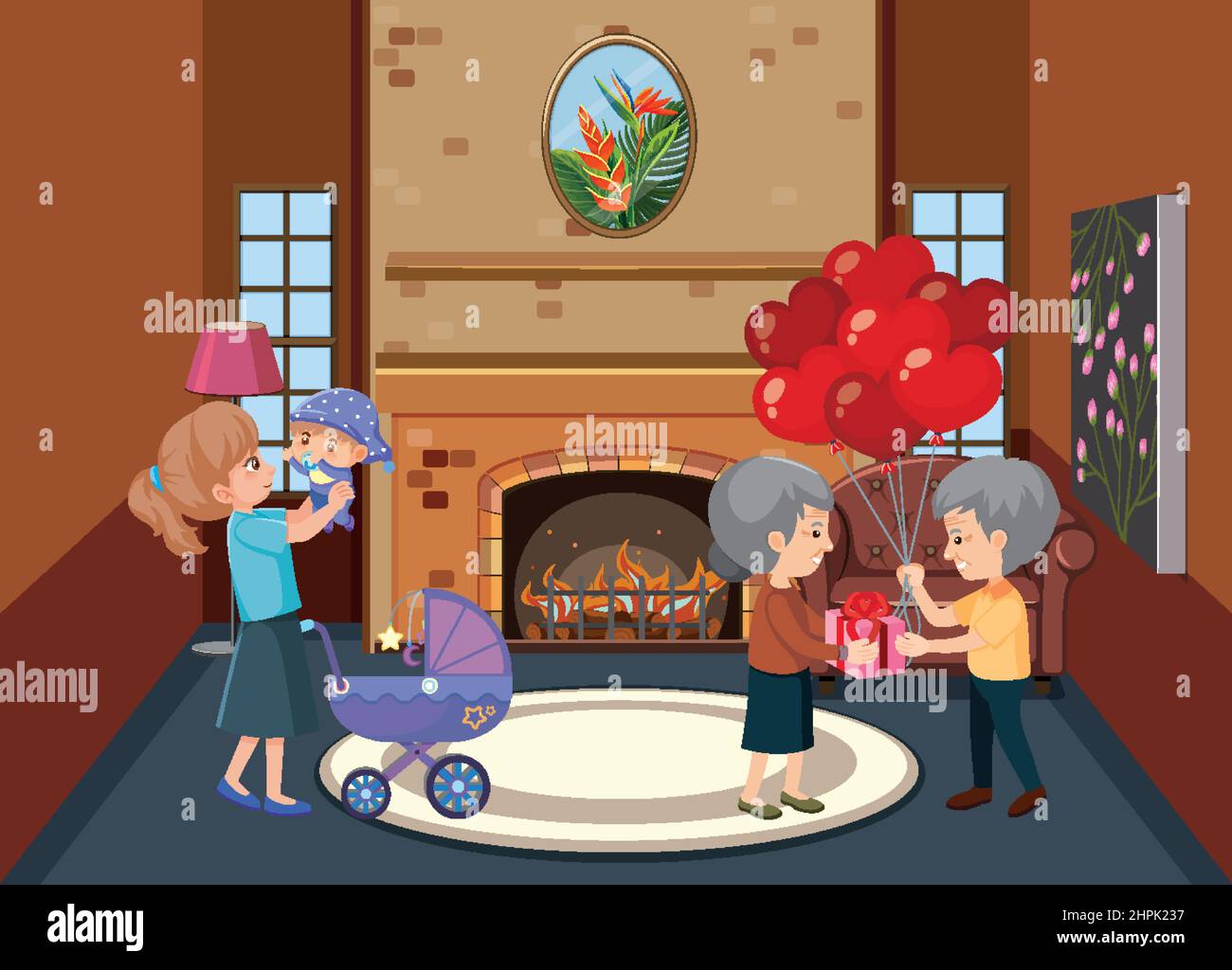 Living room scene with family members illustration Stock Vector Image ...