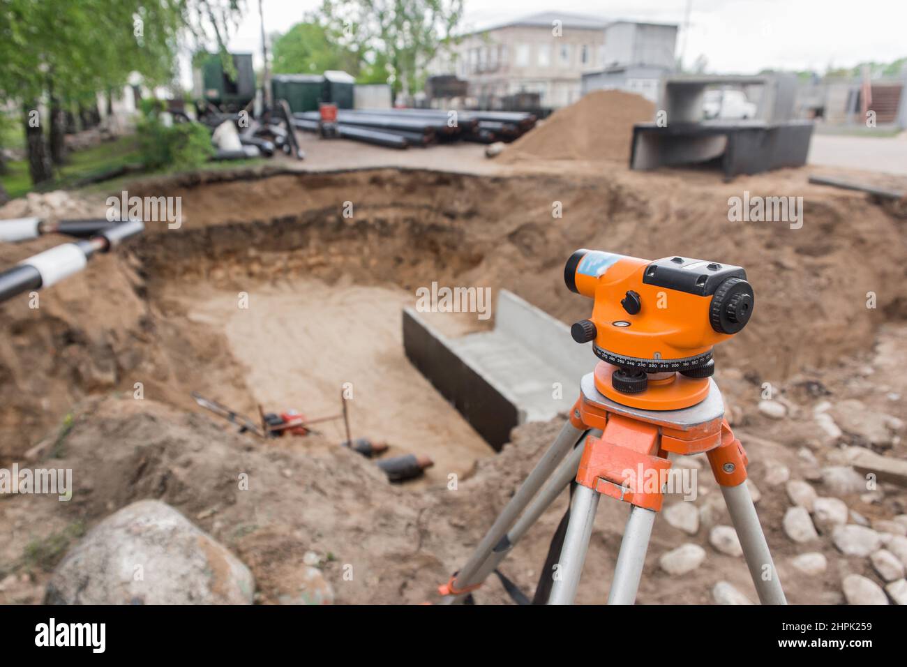 Theodolite tool is a construction measuring instrument in an industrial ...