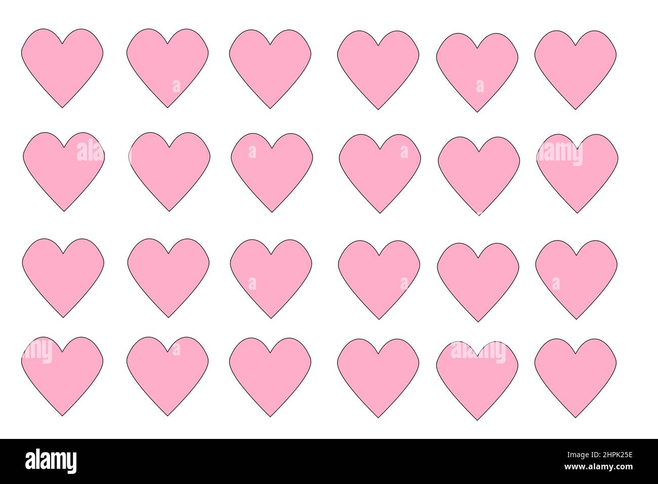 Set of pink hearts in rows on white background Stock Photo - Alamy