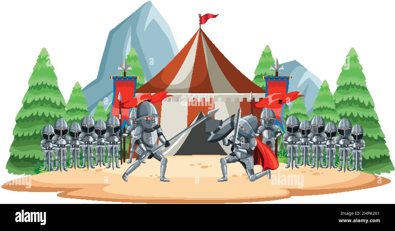 Medieval knights fighting in a battle illustration Stock Vector Image ...