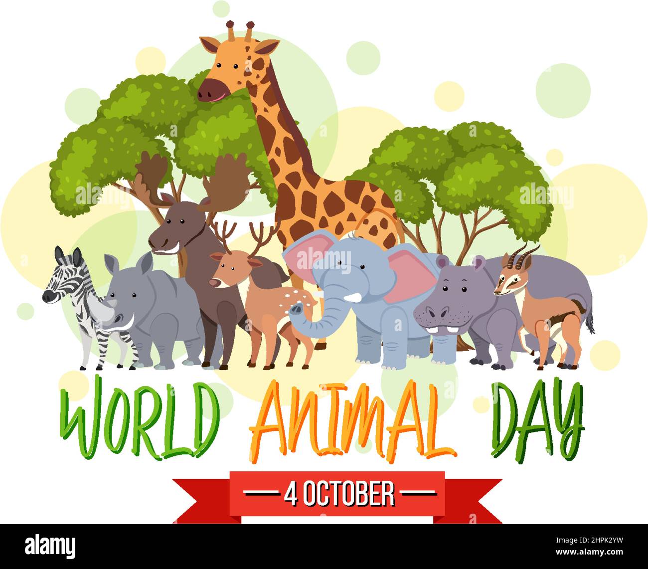 World Animal Day banner with wild animals in cartoon style illustration ...