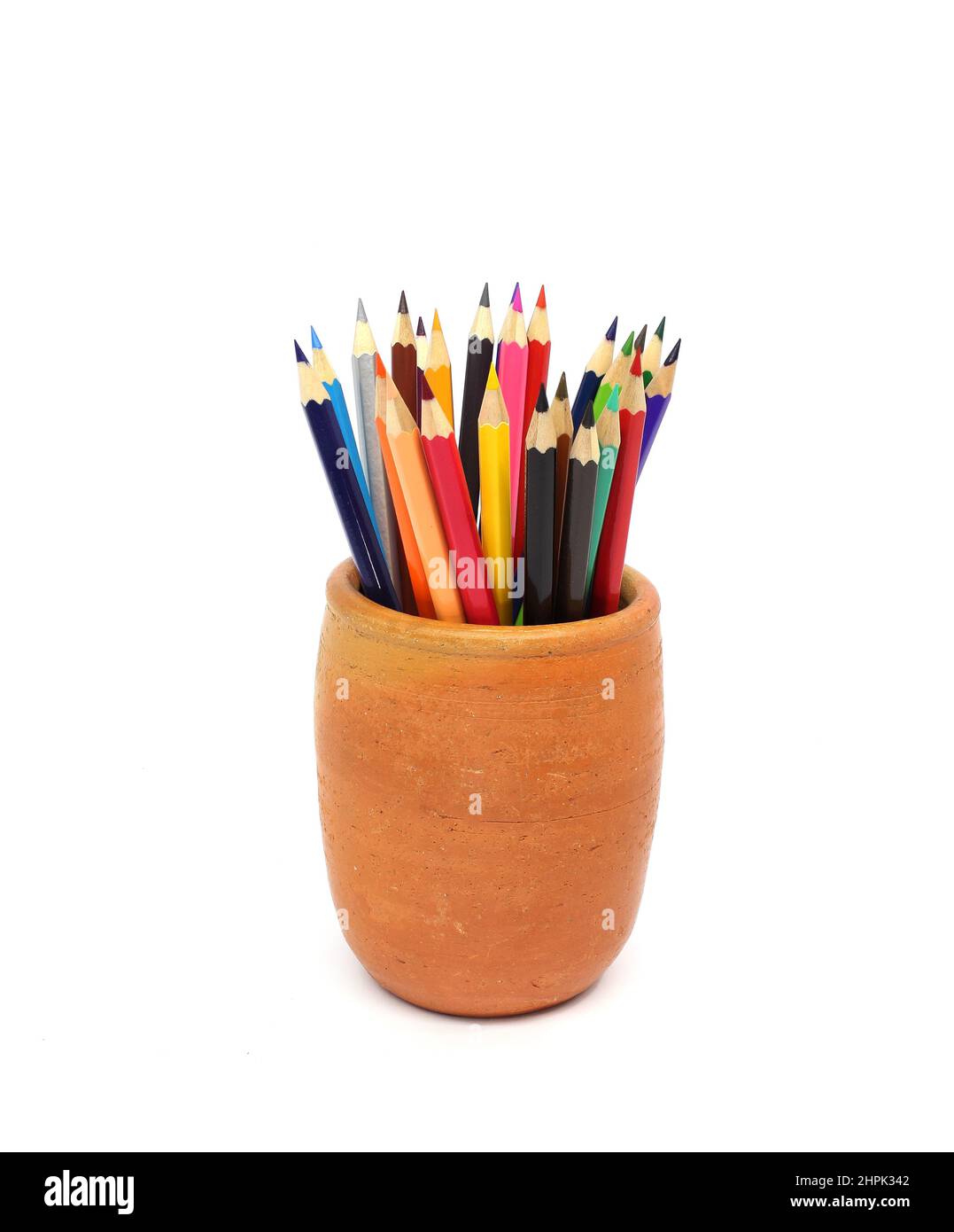 Color pencils in clay pots Stock Photo - Alamy