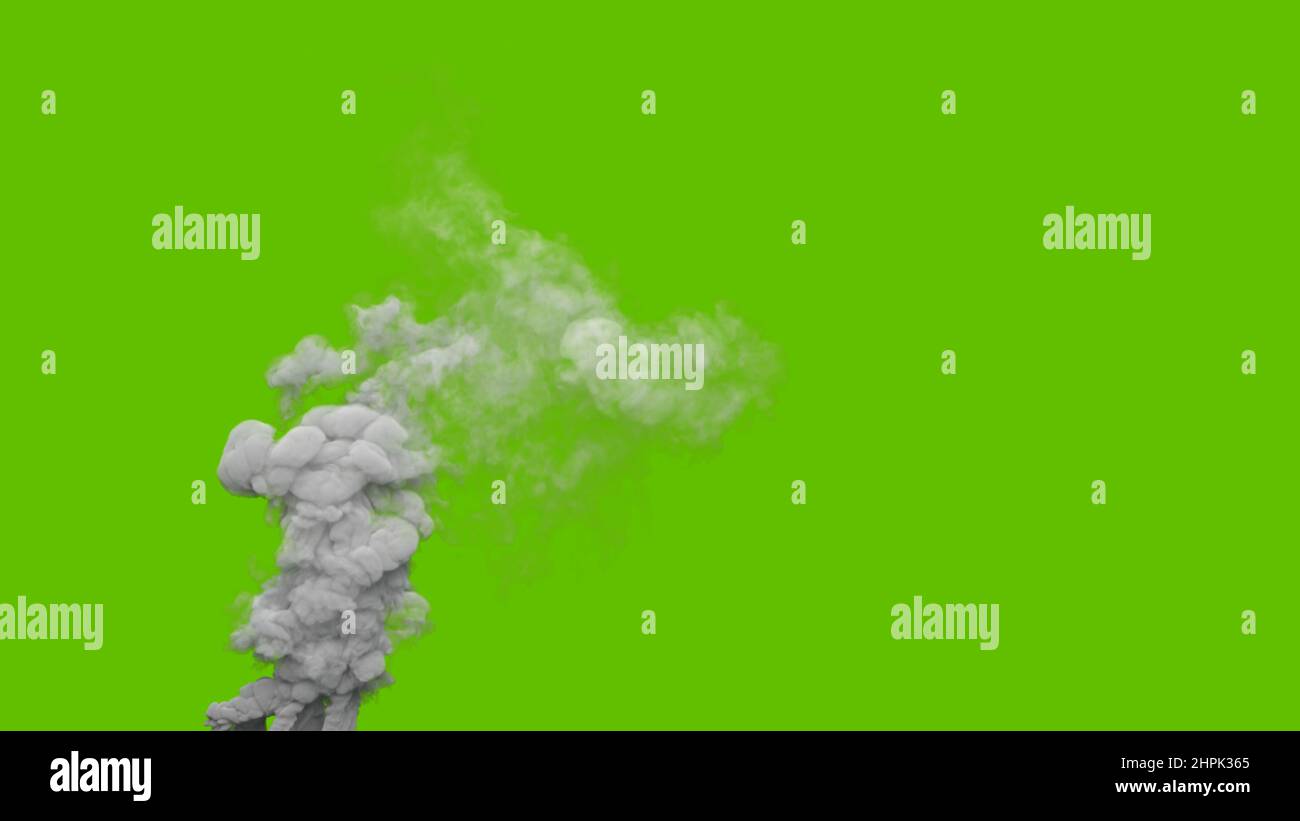 grey toxic smoke column from forest fire on green screen, isolated ...