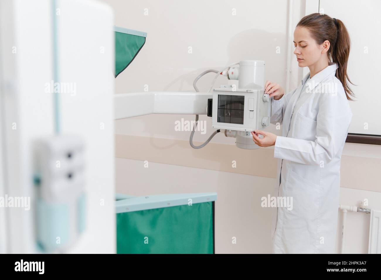 Hospital Radiology Room. Xray machine for fluorography. Doctor ...