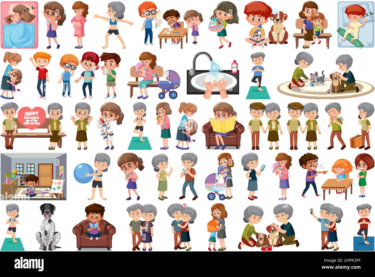 Set of different activities people in cartoon style illustration Stock ...