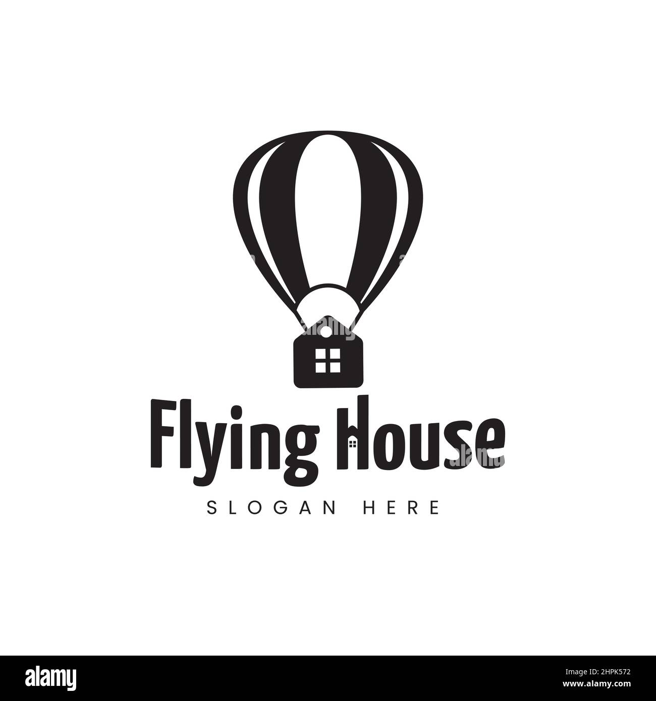 Logo design illustration Hot air balloon flying home, flying house ...