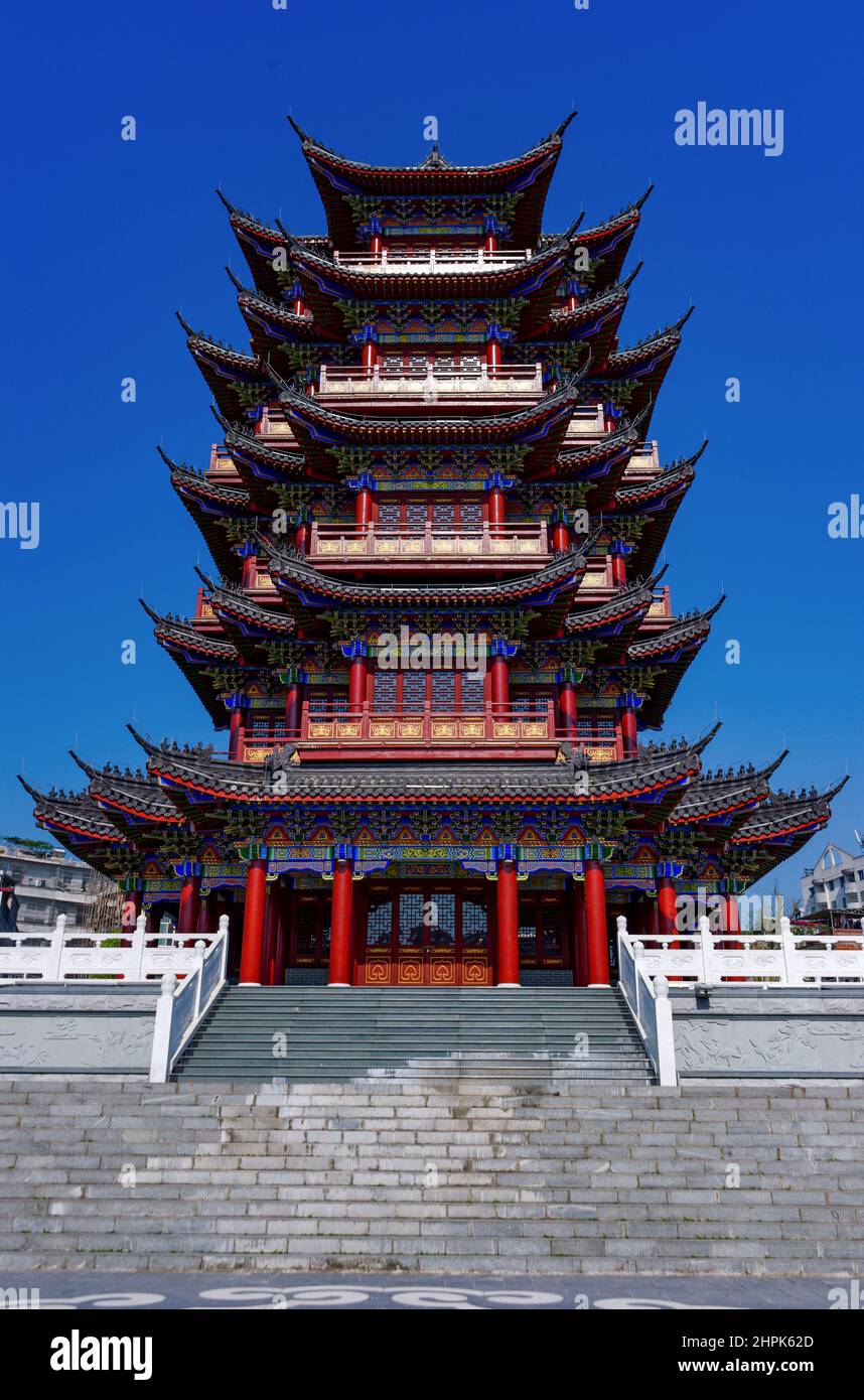 A castle in the traditional Chinese architecture cornices coloured ...