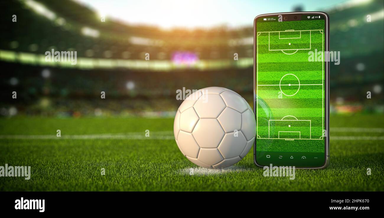 Football app video game on smartphone and betting sport online concept ...