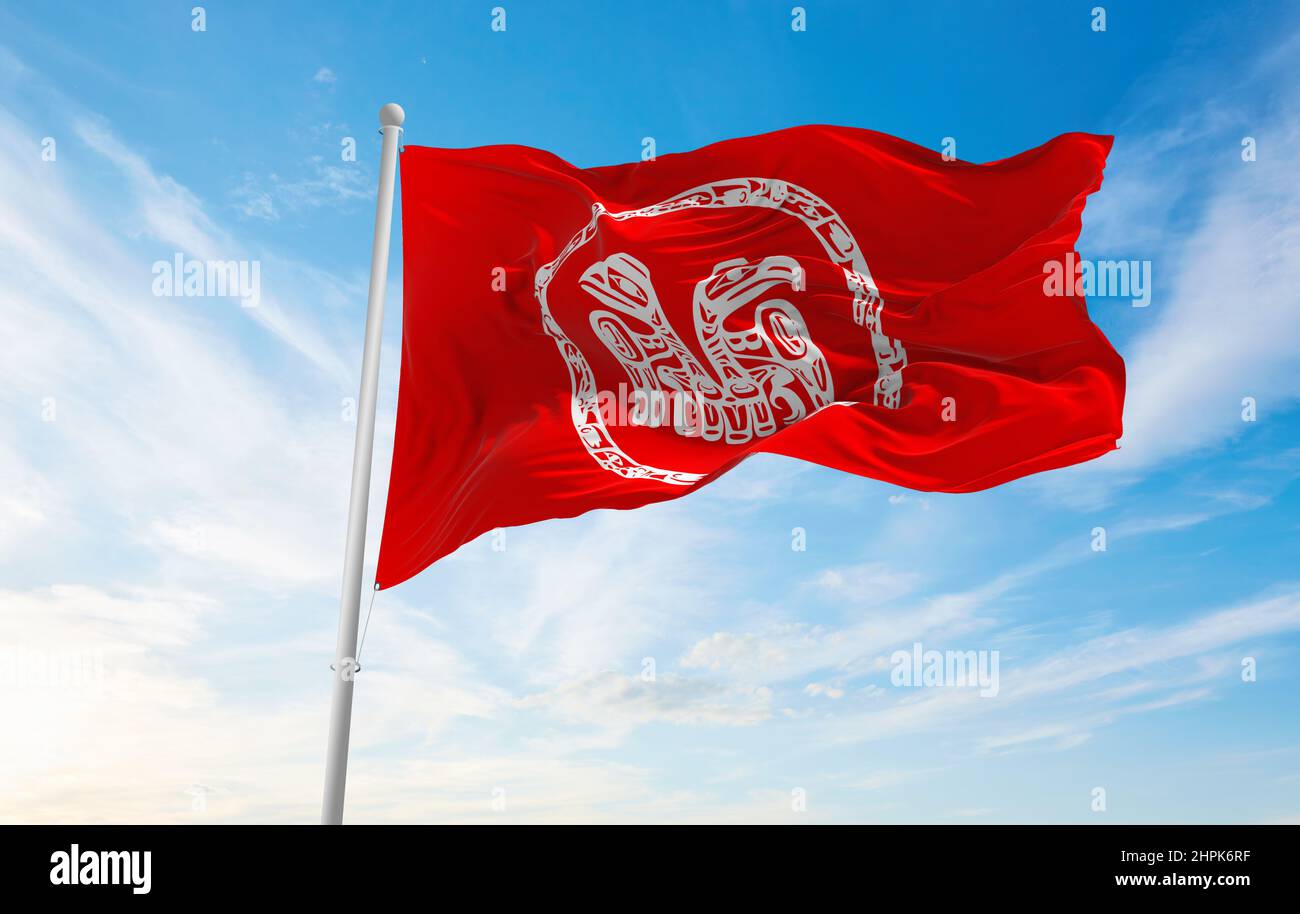 flag of Haida , Canada at cloudy sky background on sunset, panoramic ...