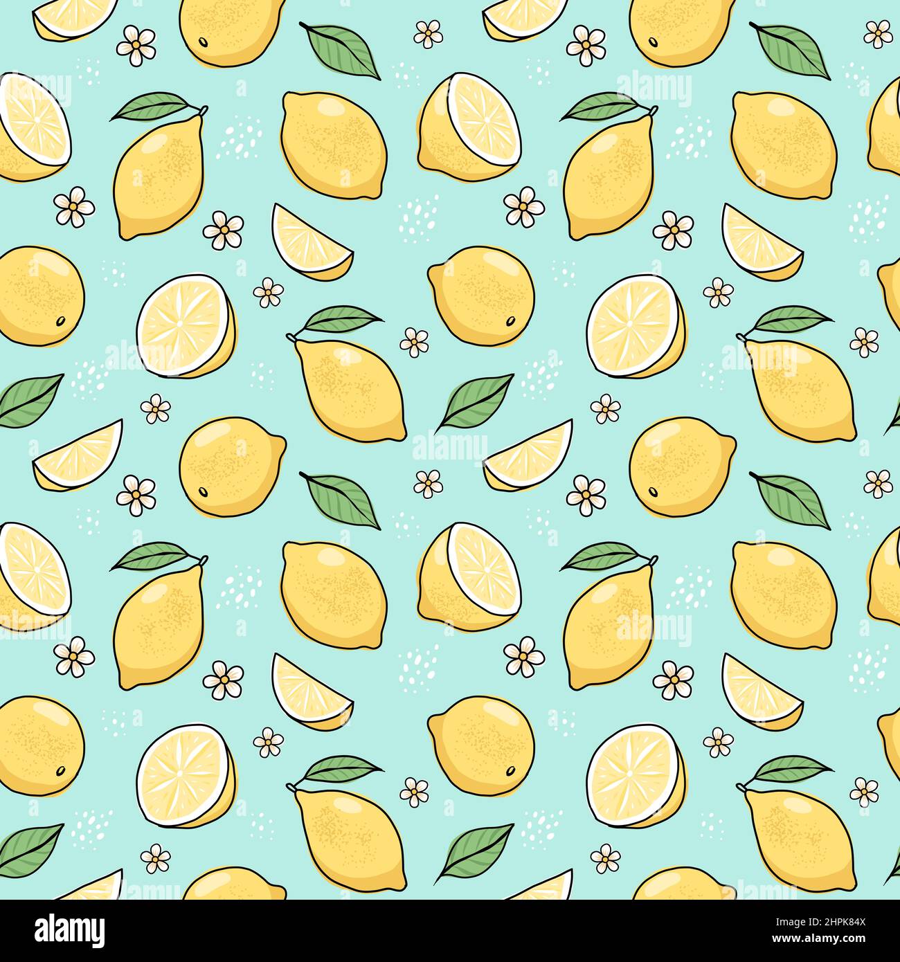 Lemon hand drawn seamless pattern. Vector illustration in doodle style ...
