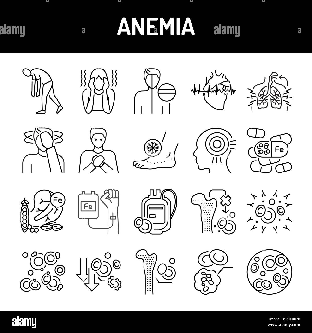 Anemia line icons set. Isolated vector element. Outline pictograms for ...