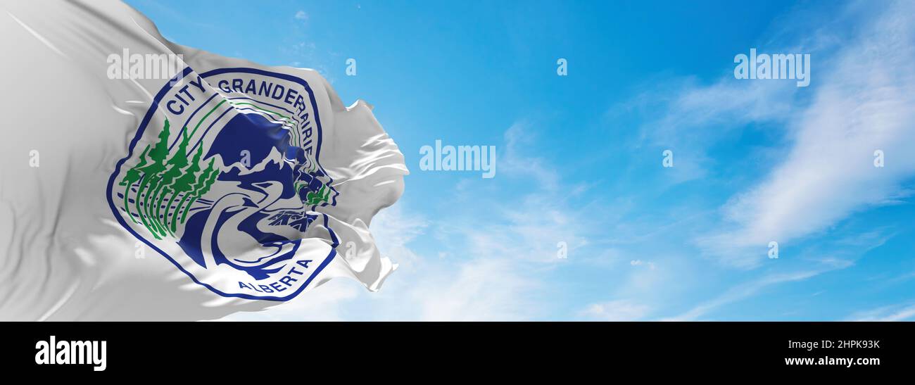 flag of Seal of Grande Prairie, Alberta , Canada at cloudy sky ...