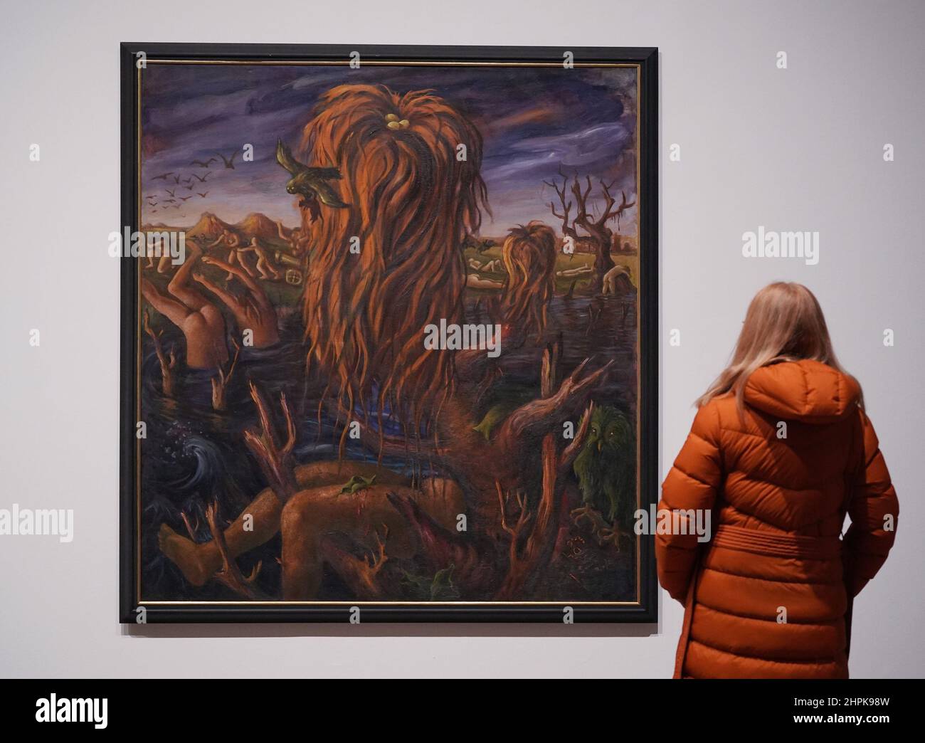 A visitor looks at a painting by Samir Rafi, Nudes, 1945, during a ...