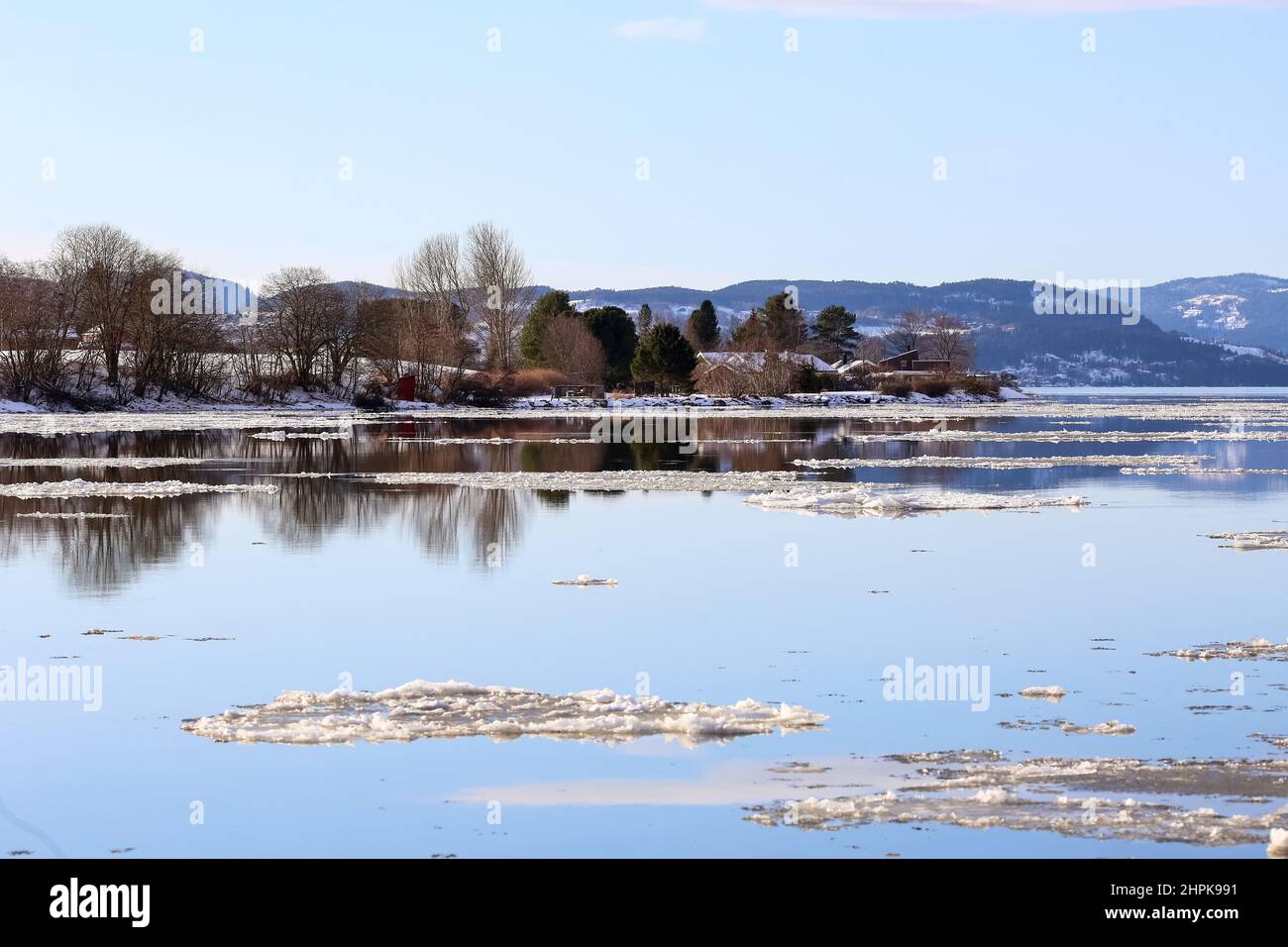 Spring flood at the river Gaula located near the norwegian city ...