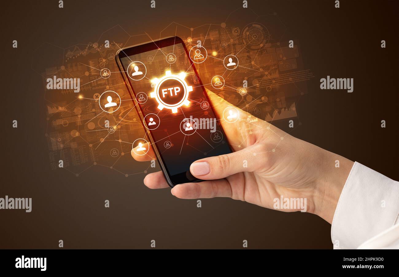 Hand using smartphone with technology concept Stock Photo - Alamy