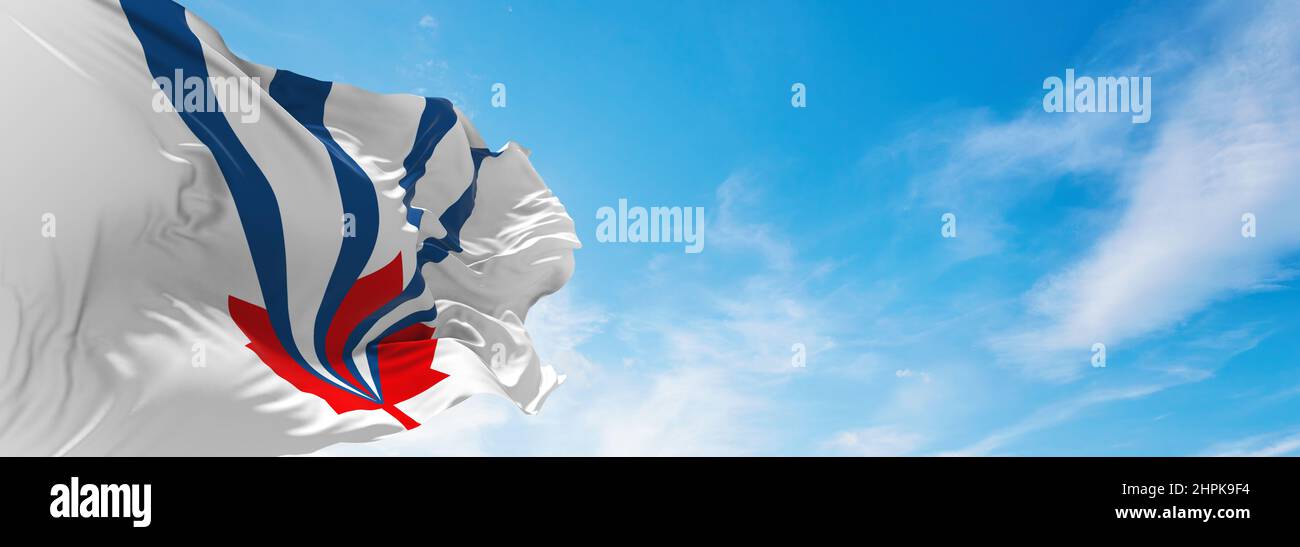 flag of Vaughan, Ontario , Canada at cloudy sky background on sunset ...
