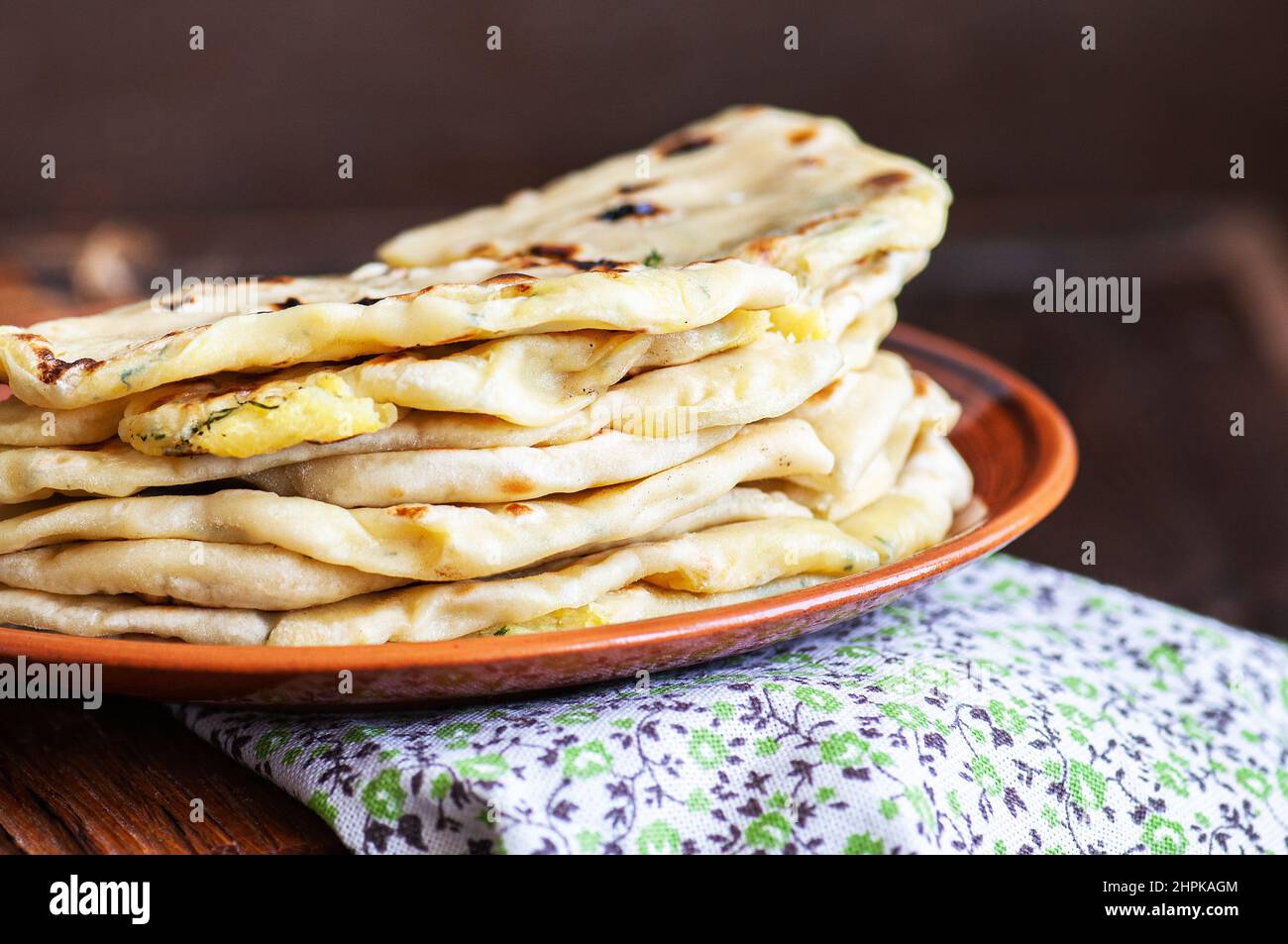 Khychin - traditional flatbreads stuffed with mashed potatoes and ...