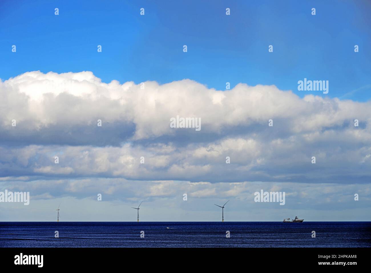 Rig support ship the Grand Canyon III passing the Blyth wind farm in ...