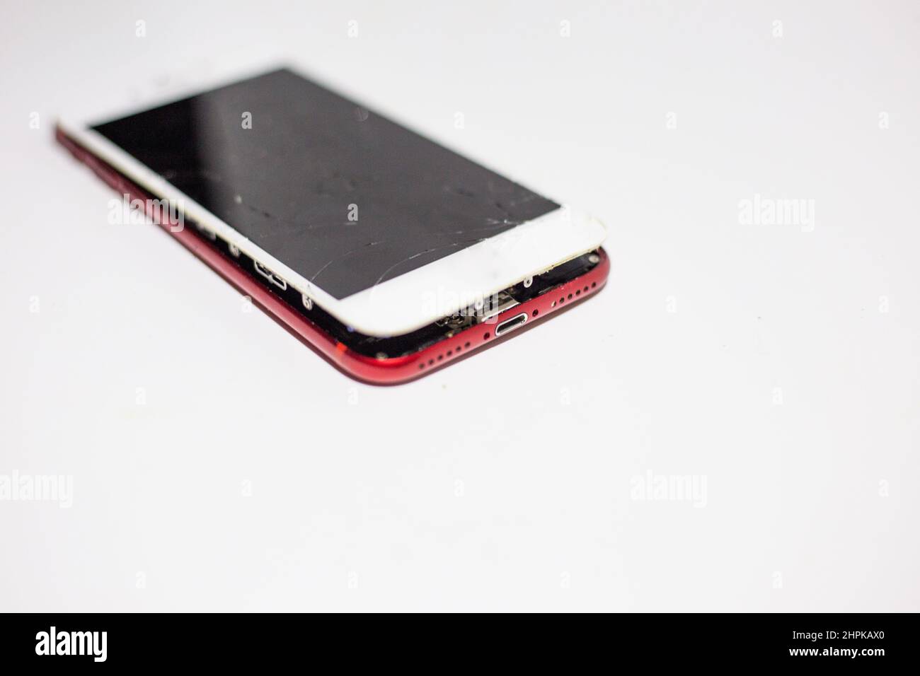 Screen broken of smartphone on white background, Crashed cellphone ...
