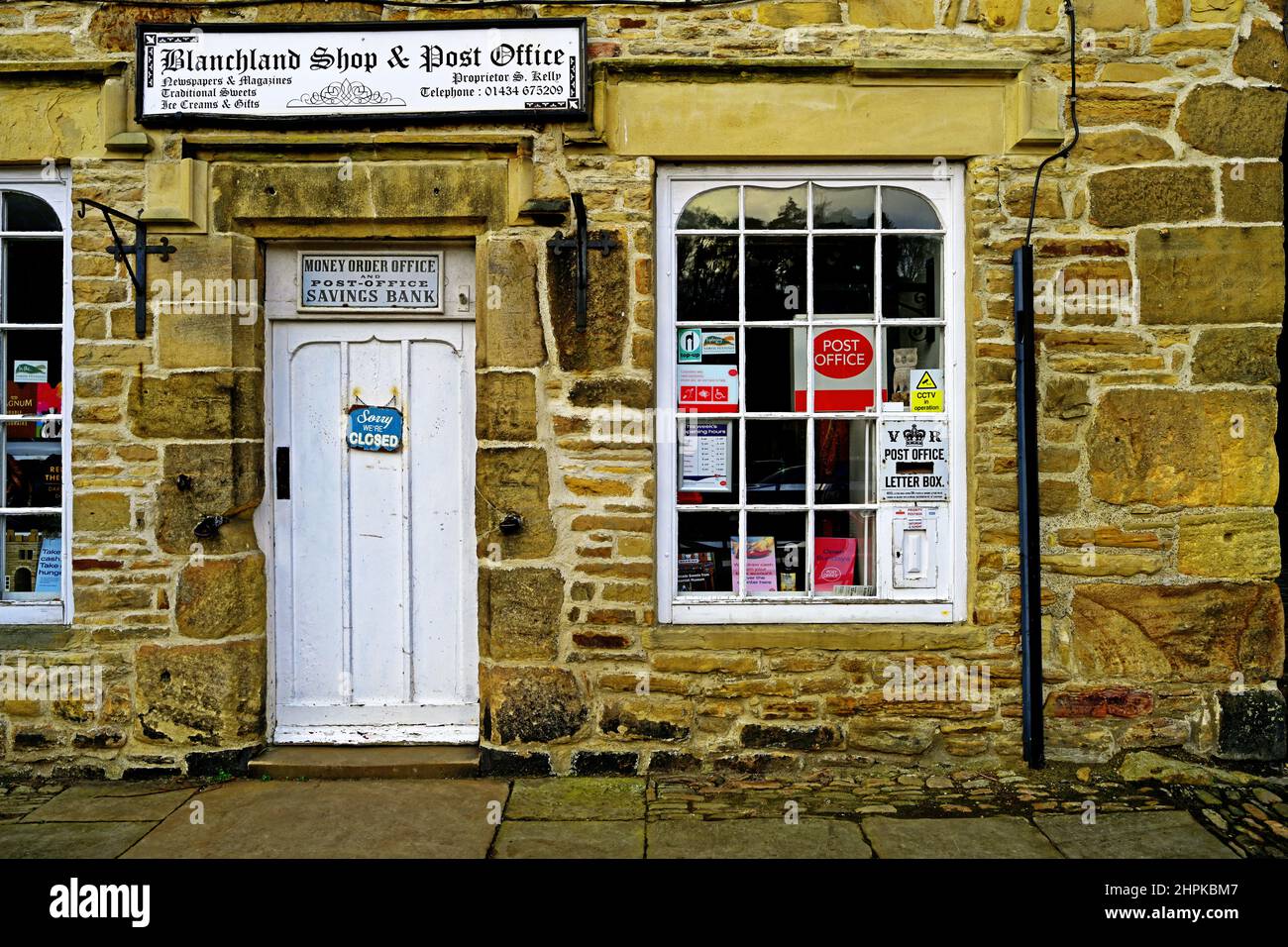Blanchland Northumberland ancient Post Office and Victorian VR post box ...