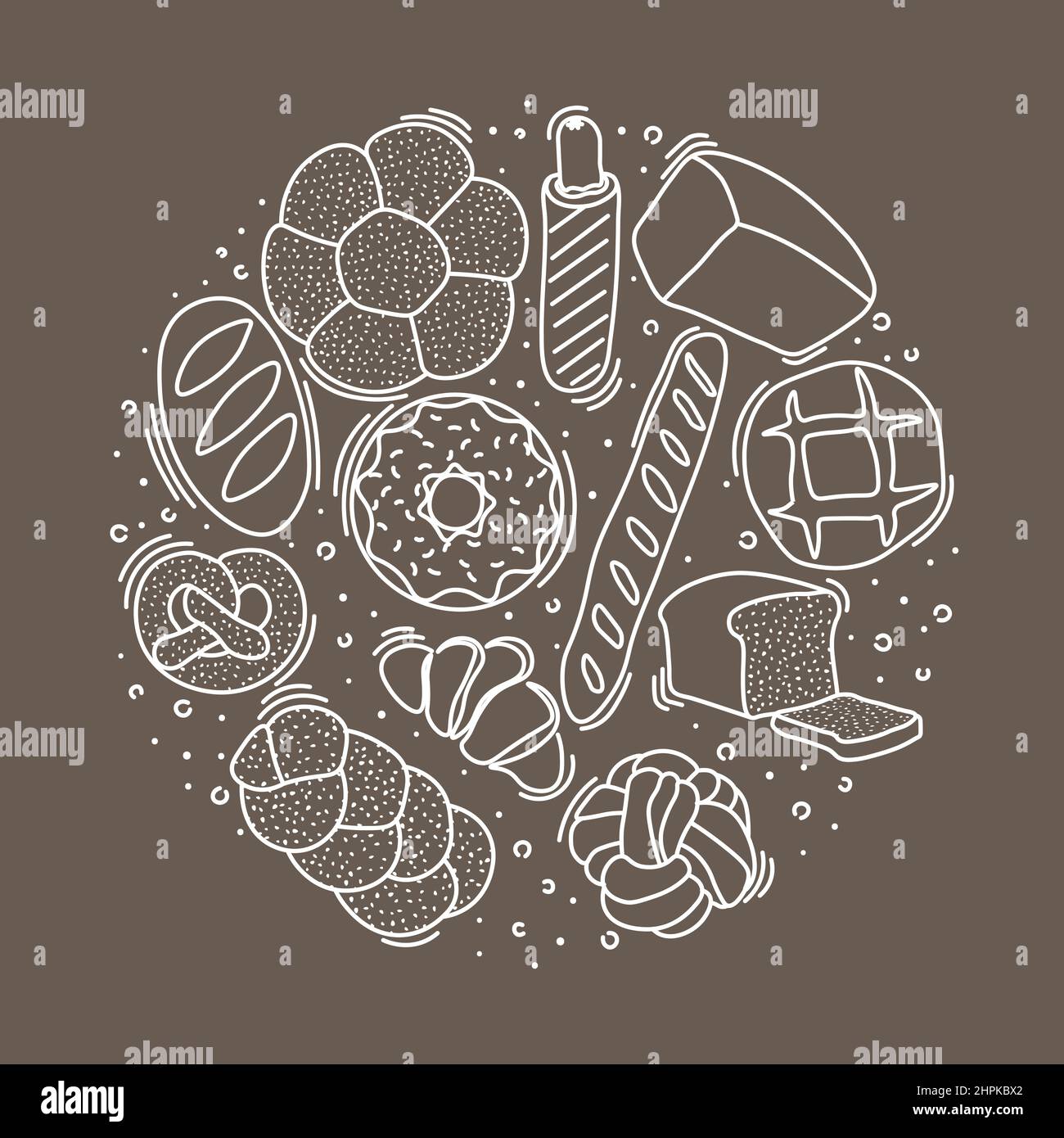 Trendy vector design for bakery or cafe.Illustrations of buns, bread ...