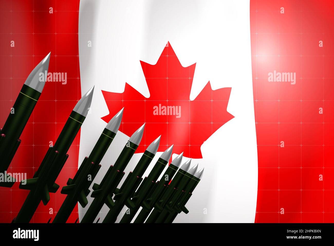 Cruise missiles, flag of Canada in background - defense concept - 3D ...