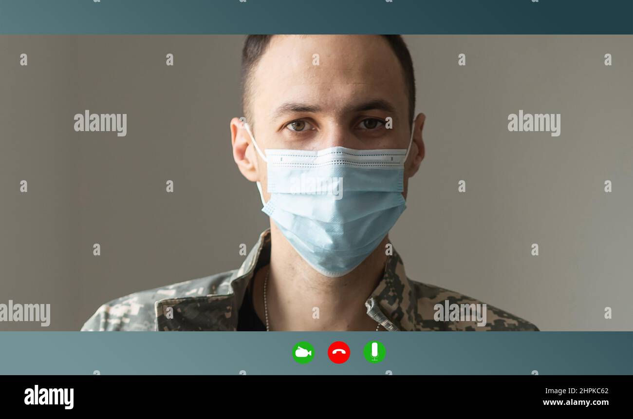 The Head of masked military in the online meeting Stock Photo - Alamy