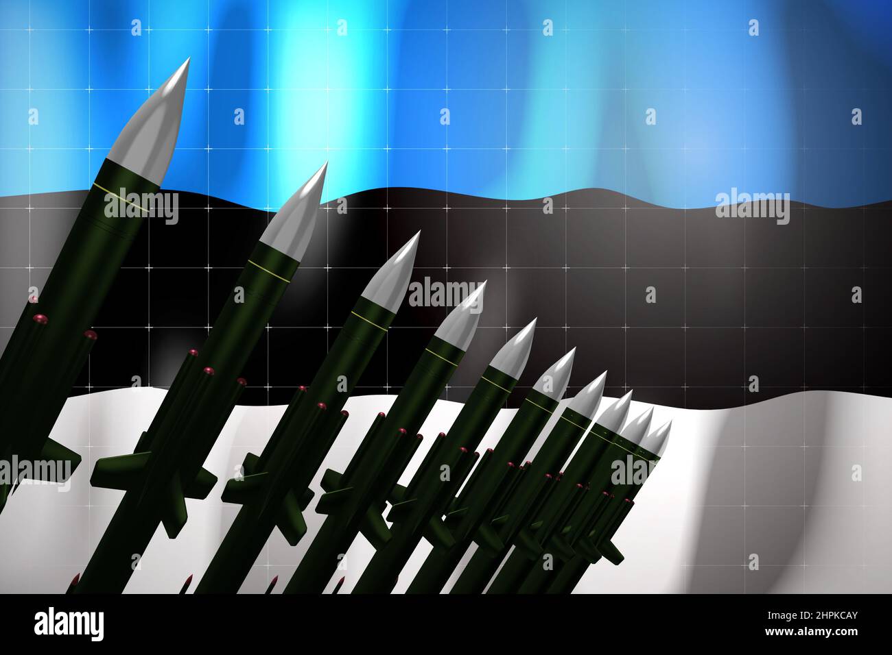 Cruise missiles, flag of Estonia in background - defense concept - 3D ...