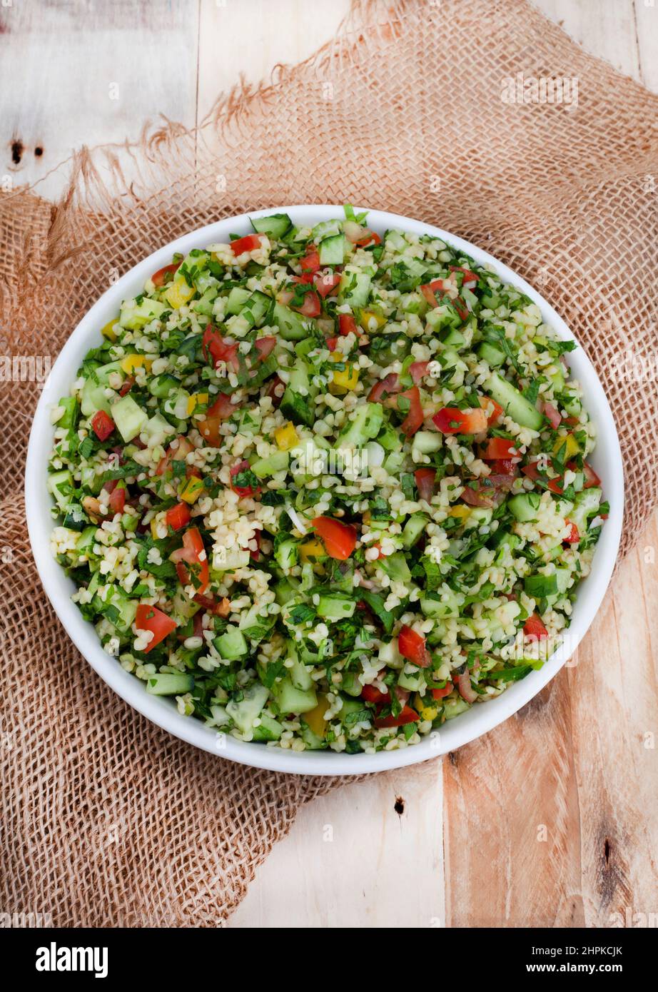 Traditional middle eastern Tabbouleh salad made with Bulgar wheat Stock ...