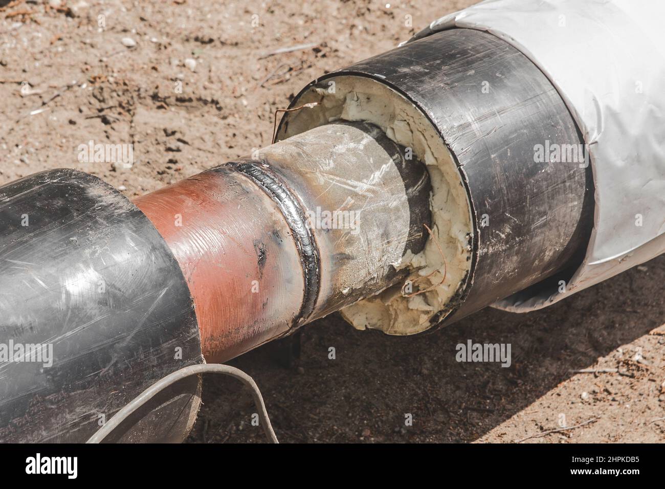 Slag after welding industry work the polyethylene water supply main ...