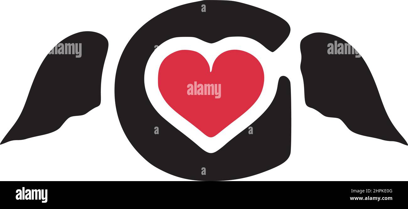 Letter g with wings and heart symbol doodle icon Stock Vector Image ...