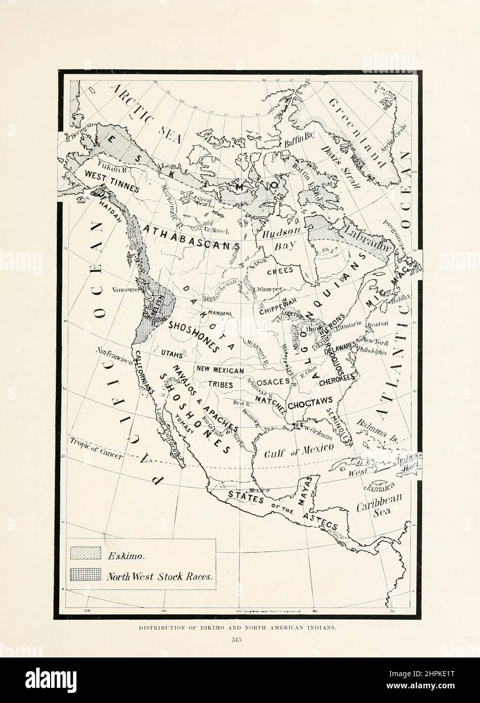 Map showing the Distribution of Eskimo and North American Indians From ...