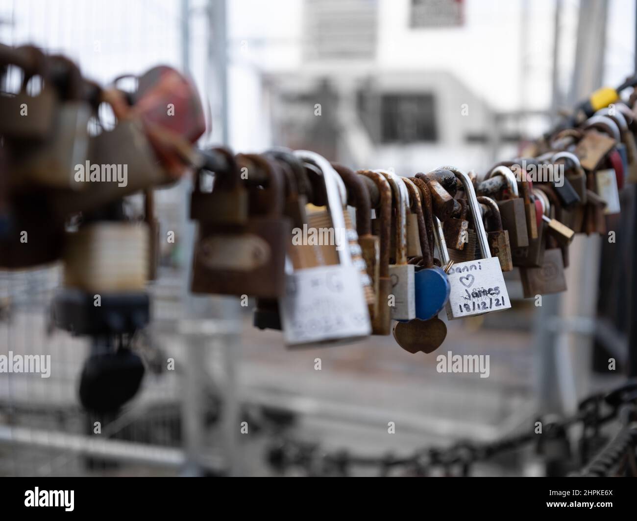 Rows of metal locks, placed at Royal Albert Dock, Liverpool Stock Photo ...