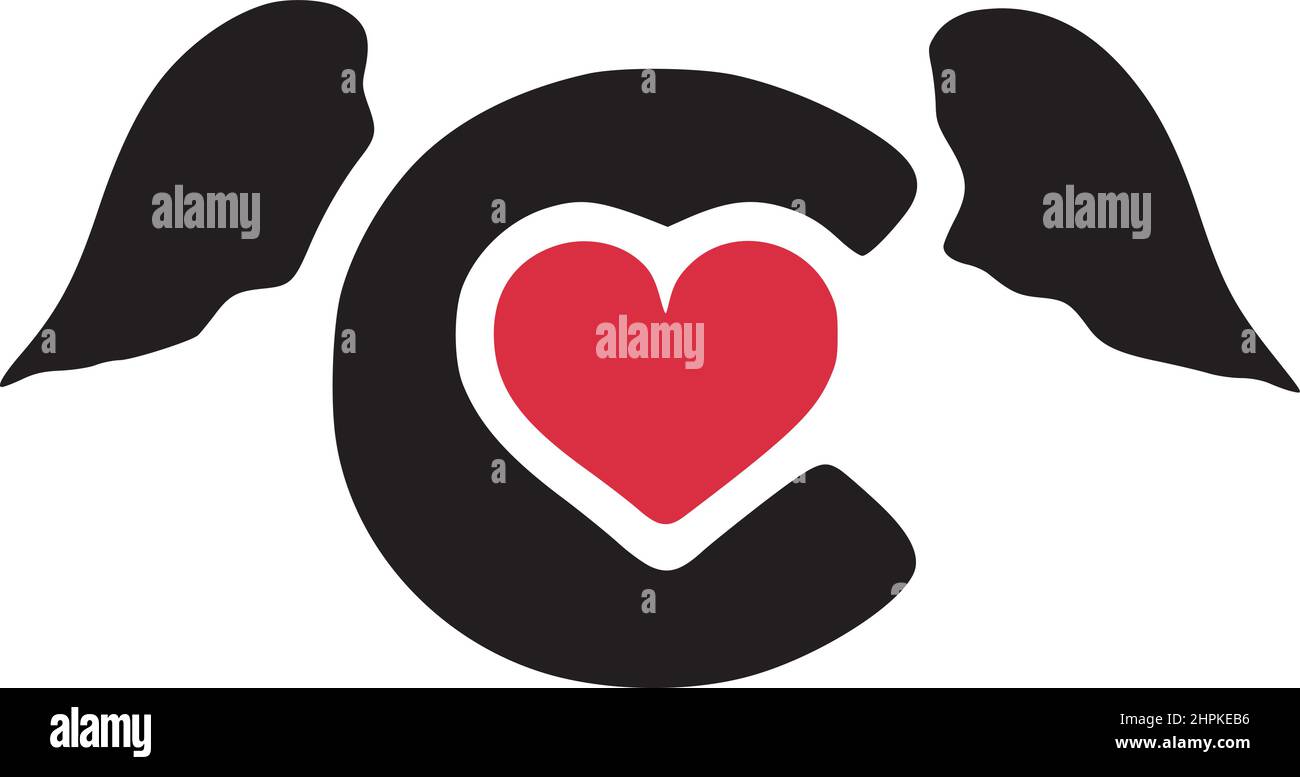 Letter c with wings and heart symbol doodle icon Stock Vector Image ...